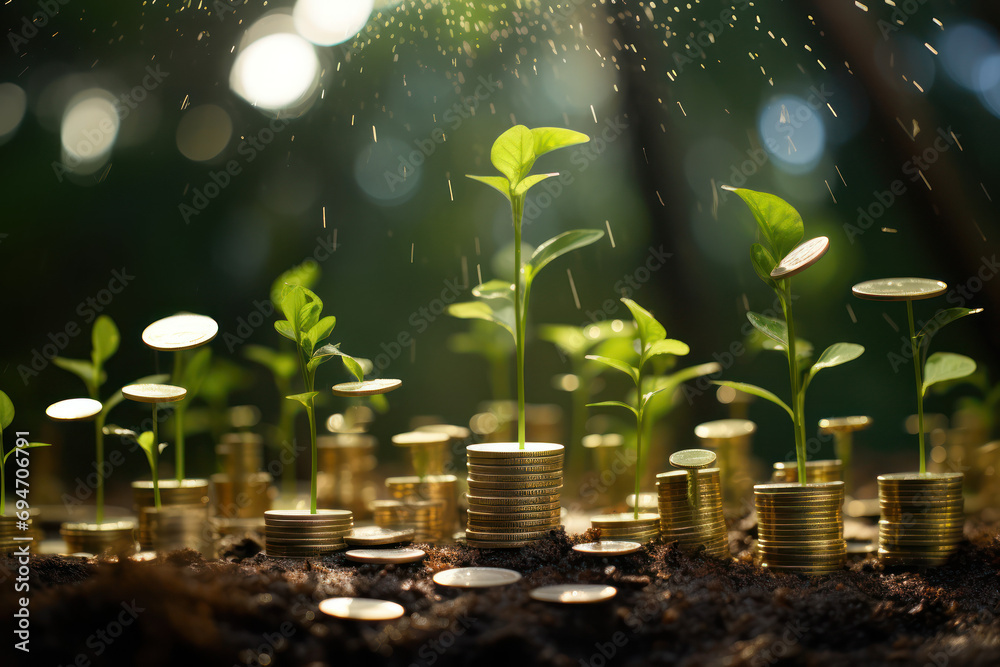 growth goal timeline with money trees and sprouting seedlings, in the ...