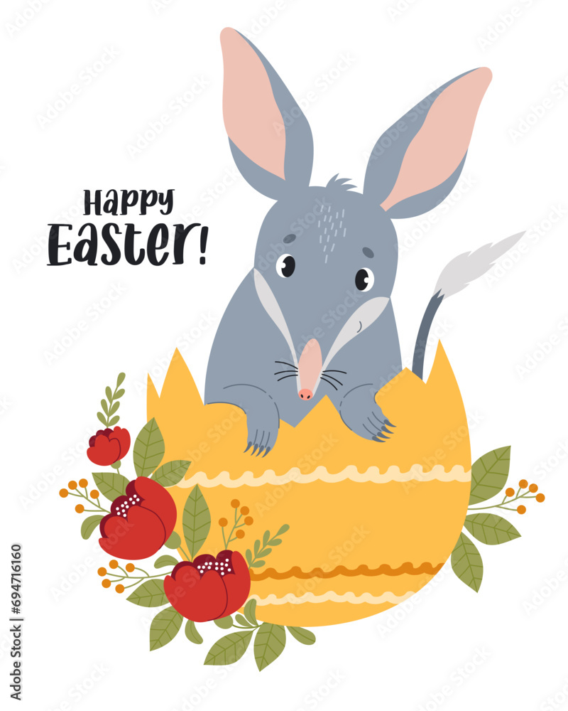 Cute bilby in Easter egg. Australian animal. Easter greeting card ...