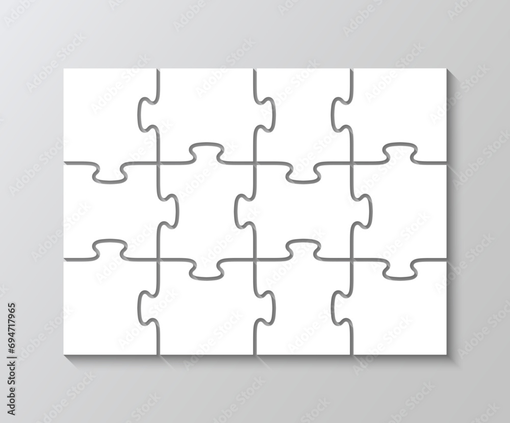 Puzzle with 12 pieces in album orientation. Jigsaw 3x4 grid elements ...