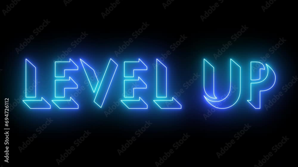 Level up neon glowing text animation in 4K. Neon-colored Level-up text ...