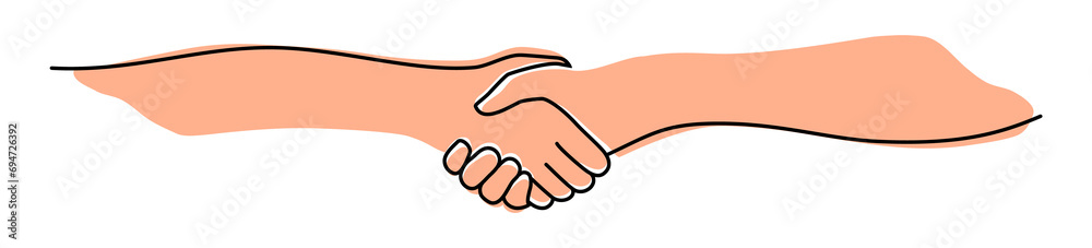 Handshake, agreement, introduction banner hand drawn with single line ...