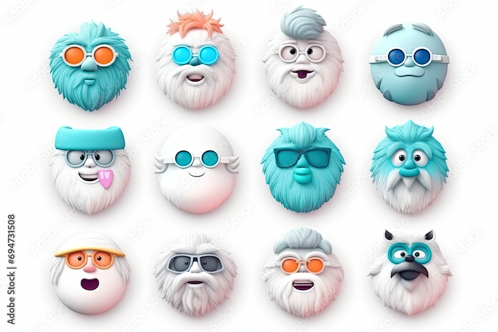 Collection of cartoon cute funny yeti avatars. Modern stylish ...