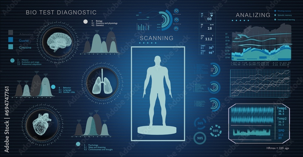 Healthcare HUD interface full scan and examination of the human body ...