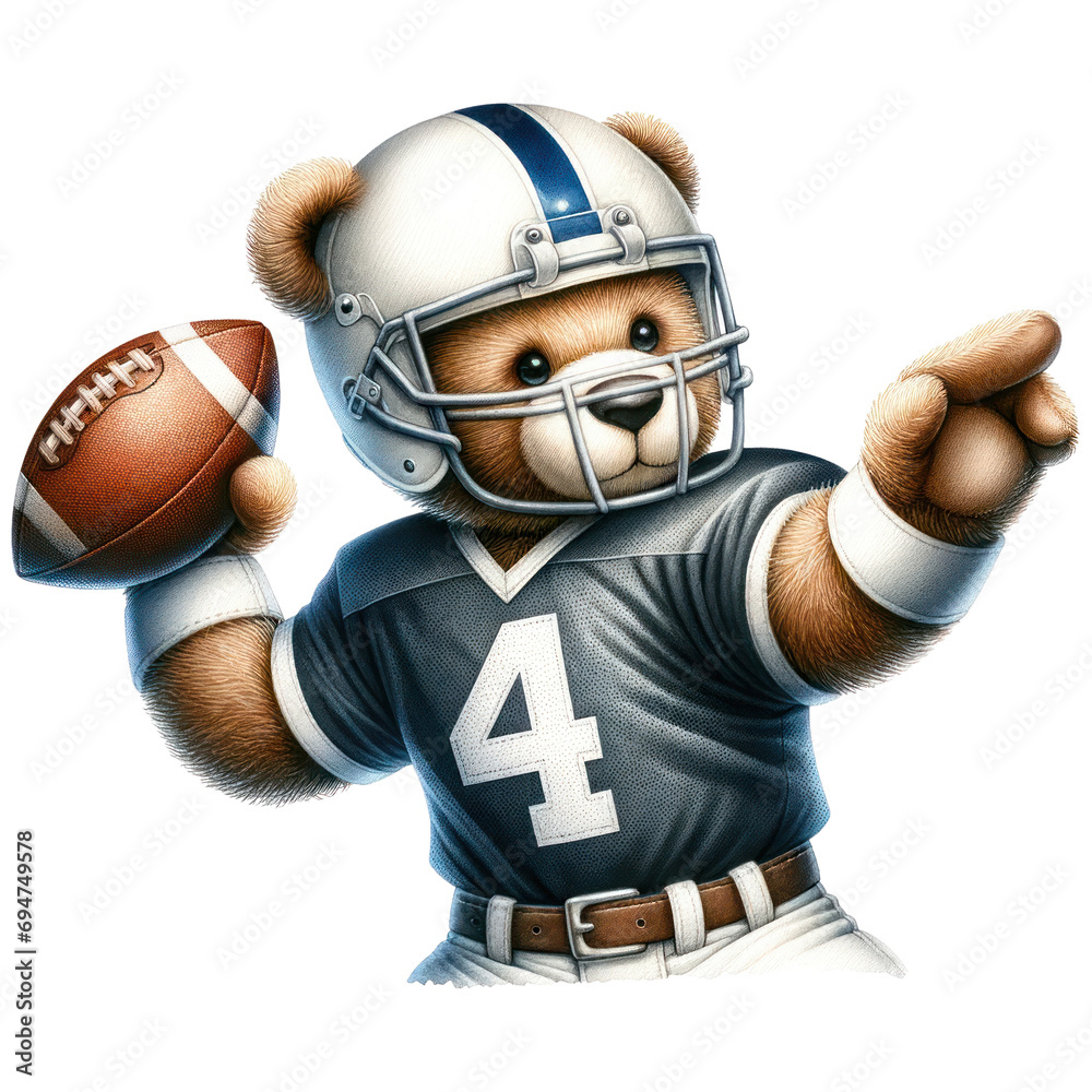 watercolor American Football Teddy Bear Clipart, sports bears, toddler ...