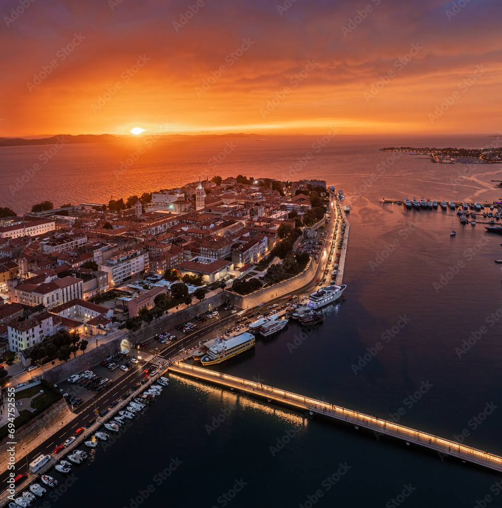 Zadar, Croatia - Aerial panoramic view of the old town of Zadar with ...
