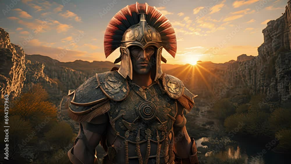 Spartan warrior portrait sunset. Created with generative AI. Stock ...