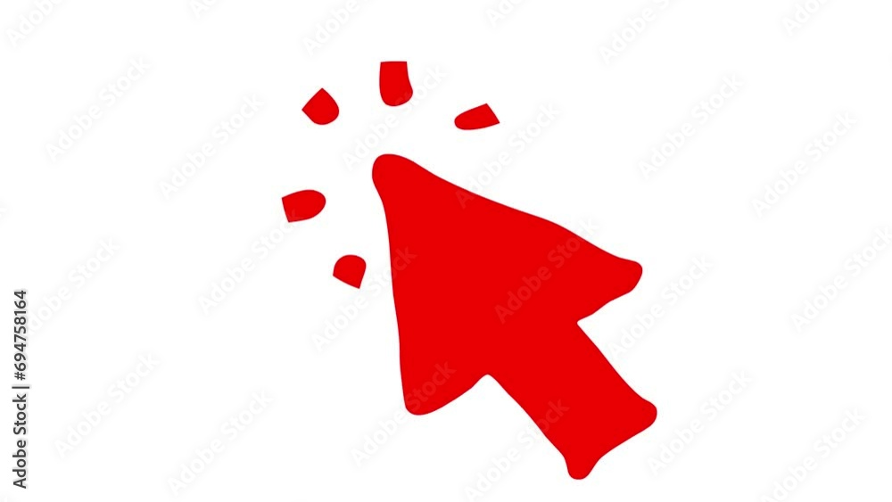 Animated red symbol of mouse cursor with rays. Arrow moves and clicks ...