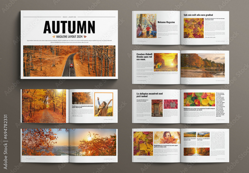 Modelo de Autumn Magazine Layout Design Template Landscape do Stock ...