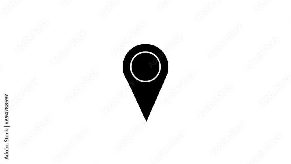Animated location pin icon on black background, white background and ...