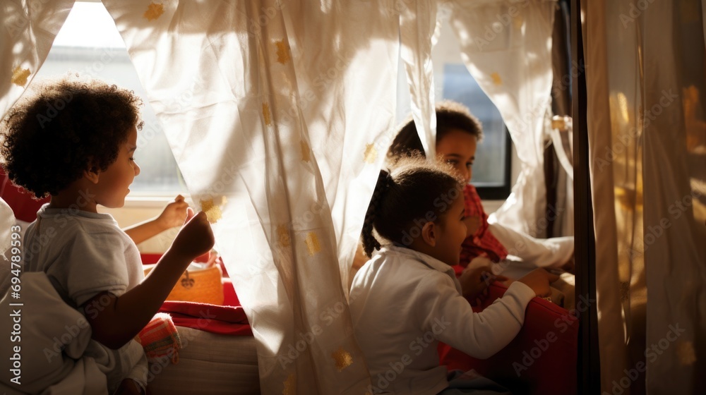 Children joyfully participating in the Passover tradition of searching ...