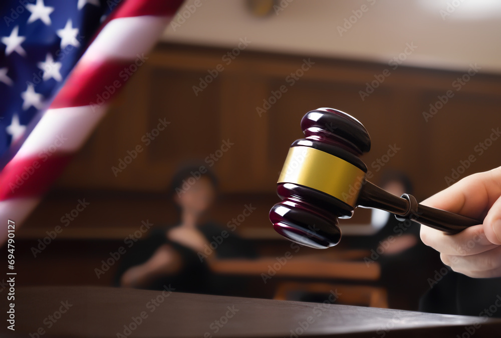 Judge holding of Judge hammer in courtroom. Justice in courthouse on ...