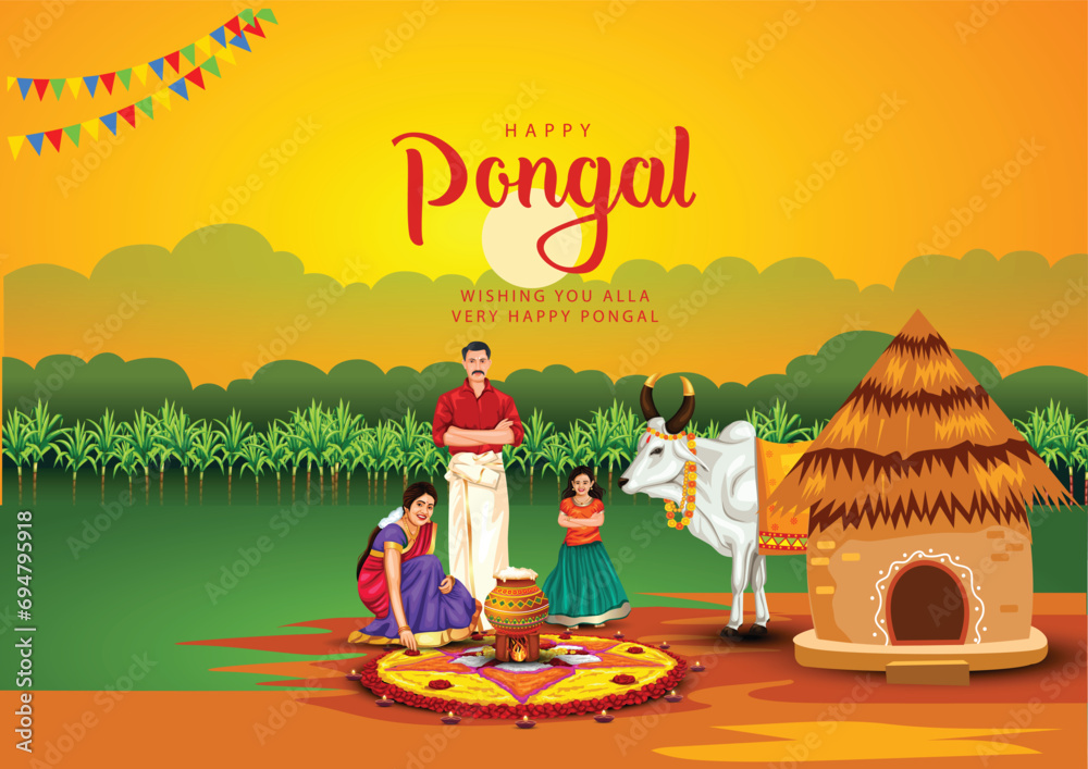 new illustration of Happy Pongal Holiday Harvest Festival of Tamil Nadu ...