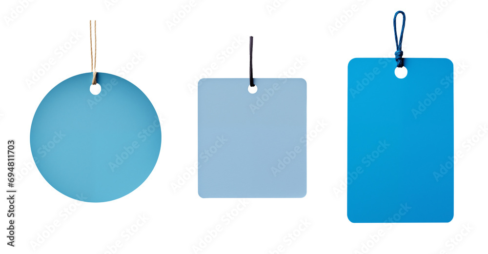 blue tag and label set - round, square, rectangular - isolated ...
