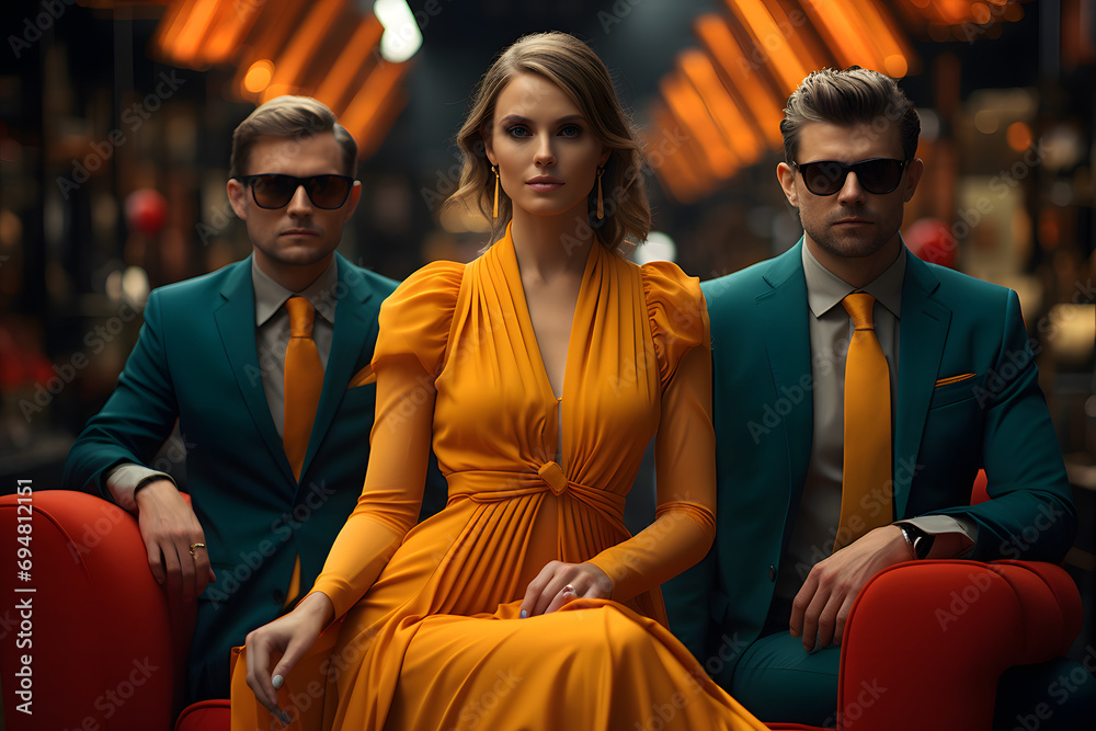 high-fashion models in a luxury fabric store. fashion photography. full ...