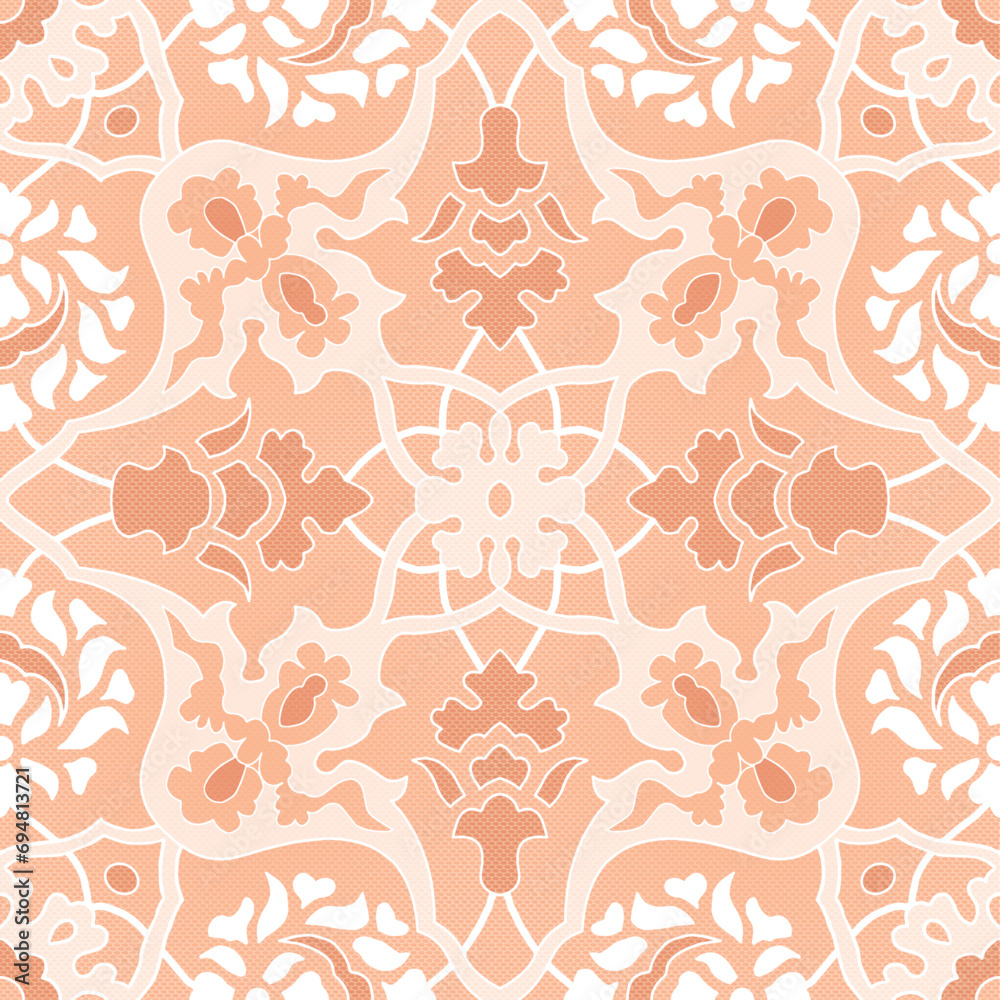 Seamless peach fuzz color antique vector pattern with textured backdrop ...