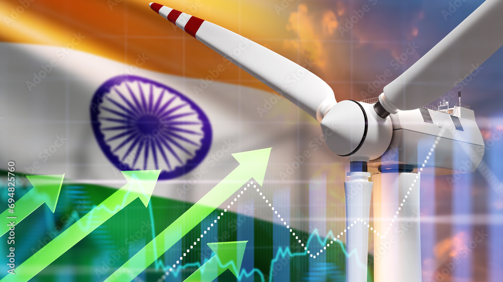 Wind energy in india. Windmill with up arrows. Power turbine for ...