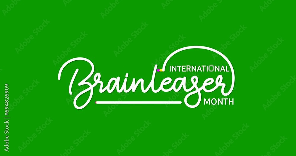 International Brainteaser Month text animation. Handwritten calligraphy ...