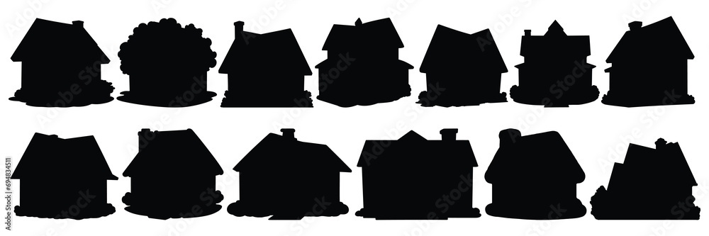 House building silhouettes set, large pack of vector silhouette design ...