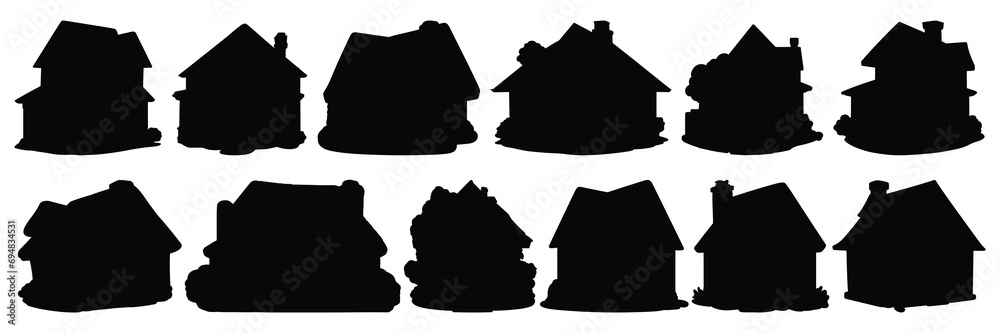 House building silhouettes set, large pack of vector silhouette design ...