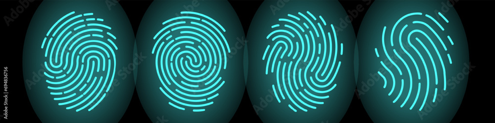 Set of vector fingerprints of different types. Personal identification ...