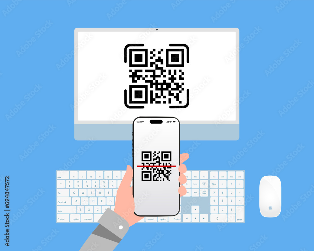 The Qr code is displayed on the PC screen for scanning a mobile phone ...