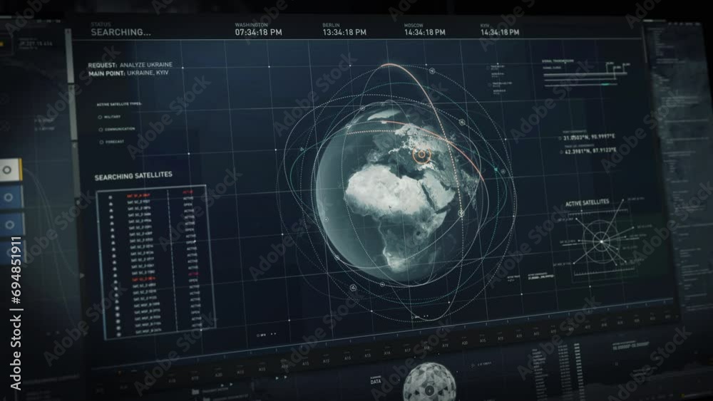 Global search system is analyzing the map of the earth. Global analysis ...