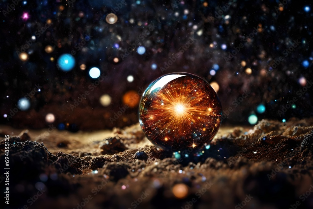 reflective galactical sphere in outer space , nebulas and starry sky ...