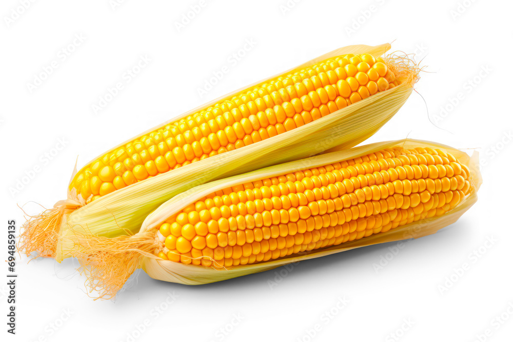 gold sweet corn or maize with shadow and green leaves isolated on ...