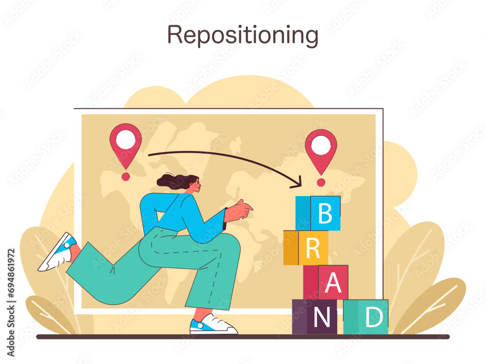 Repositioning concept. Strategic shift in brand positioning illustrated ...