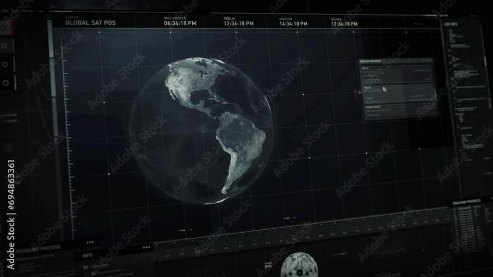 Computer searching system ui is examining the world map. Computer ...