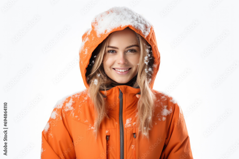 College Student In A Classic Varsity Jacket Is Freezing Icicles Snow On ...