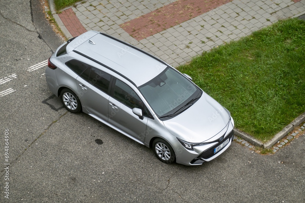 Toyota Corolla Touring Sports with hybrid HSD engine in top view Stock ...