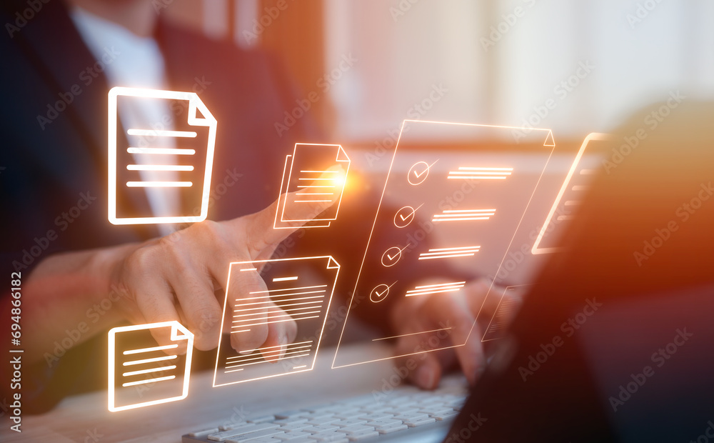 Document data system Report HR technology Concept Businessman Manager using computer keyboard ...