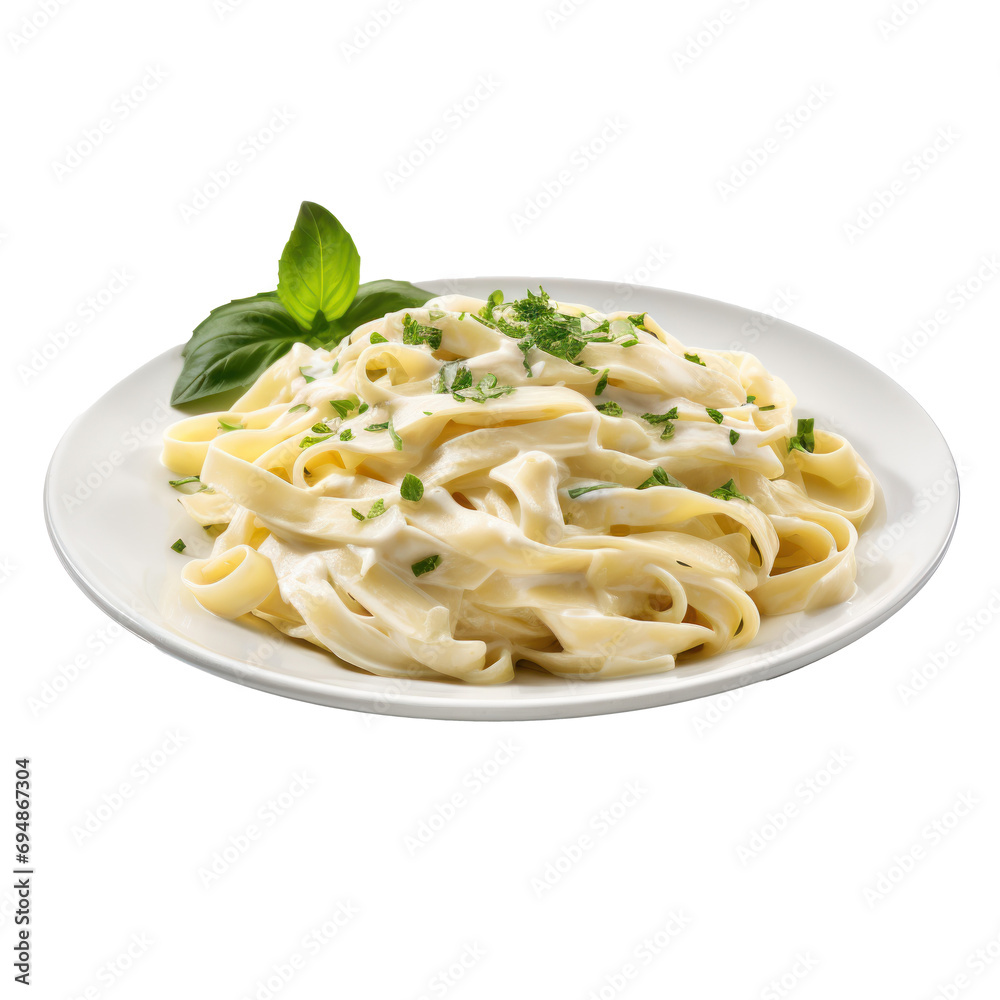 Pasta Alfredo on a dish, transparent background. Design for restaurant ...