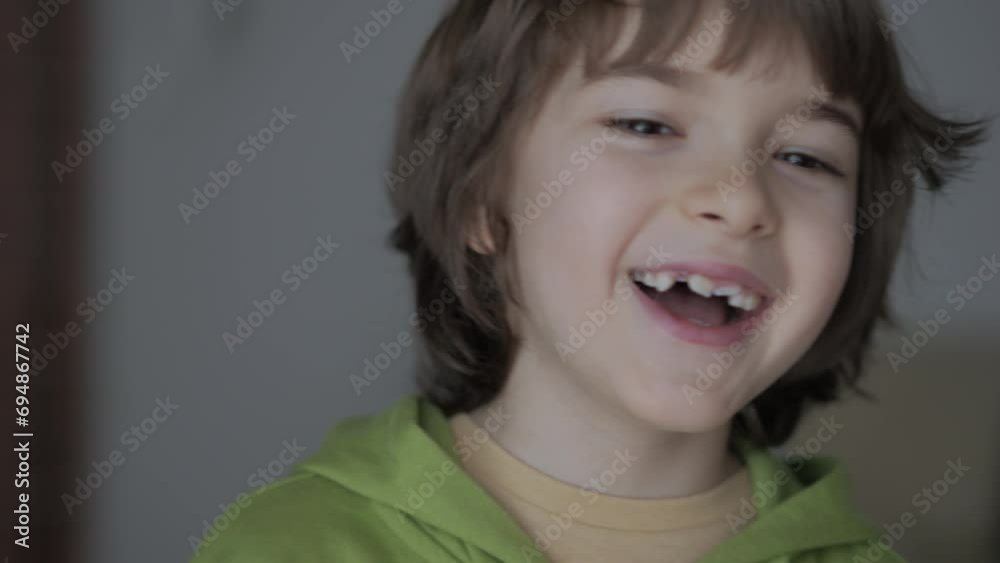 Portrait of Happy Little Child Bursting in Laugh. Kid Laughs Indoors ...