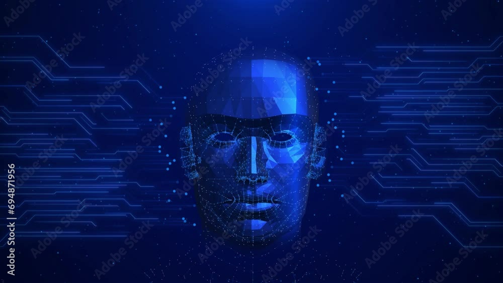 Human head brain network AI artificial intelligence Deep learning concept. Robot face virtual ...