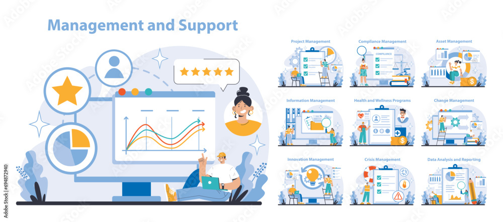 Management and Support set. Corporate operational efficiency showcased ... Management and Support set. Corporate operational efficiency showcased ...