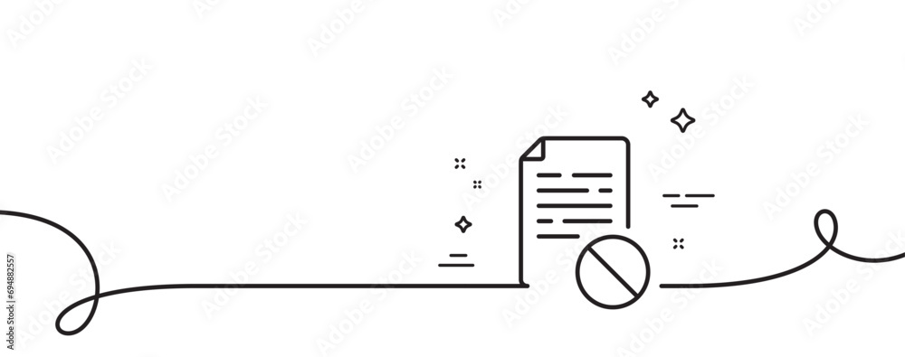Not allowed document line icon. Continuous one line with curl. No file ...