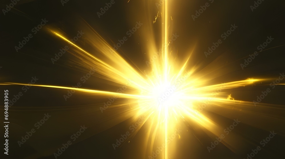 Explosion of Golden light in a black background representing ideas and ...