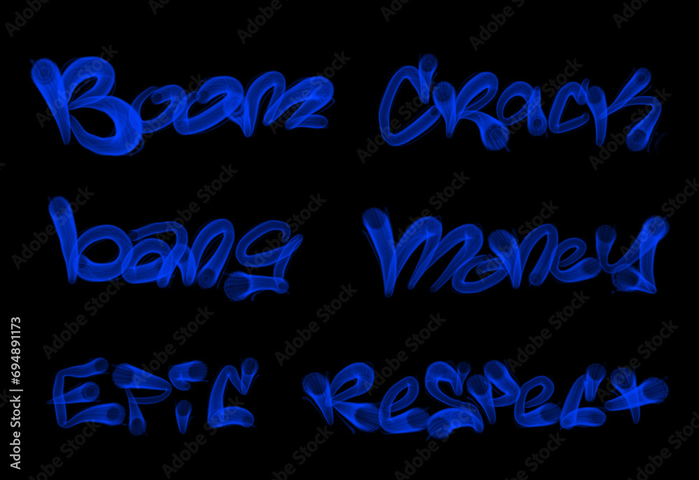 Collection of graffiti street art tags with words and symbols in blue ...