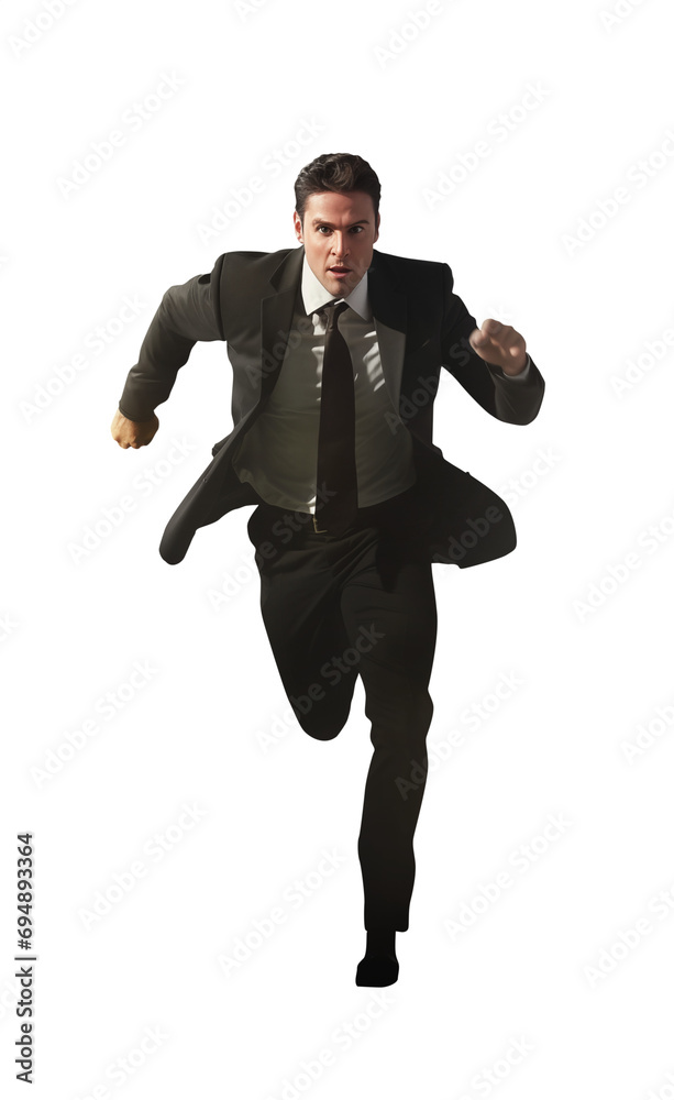 businessman in suit and tie running - action packed thriller concept ...