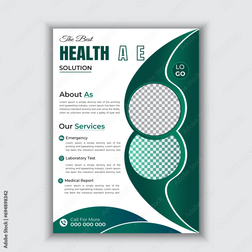 Healthcare cover a4 template design and flat icons for a report and ...