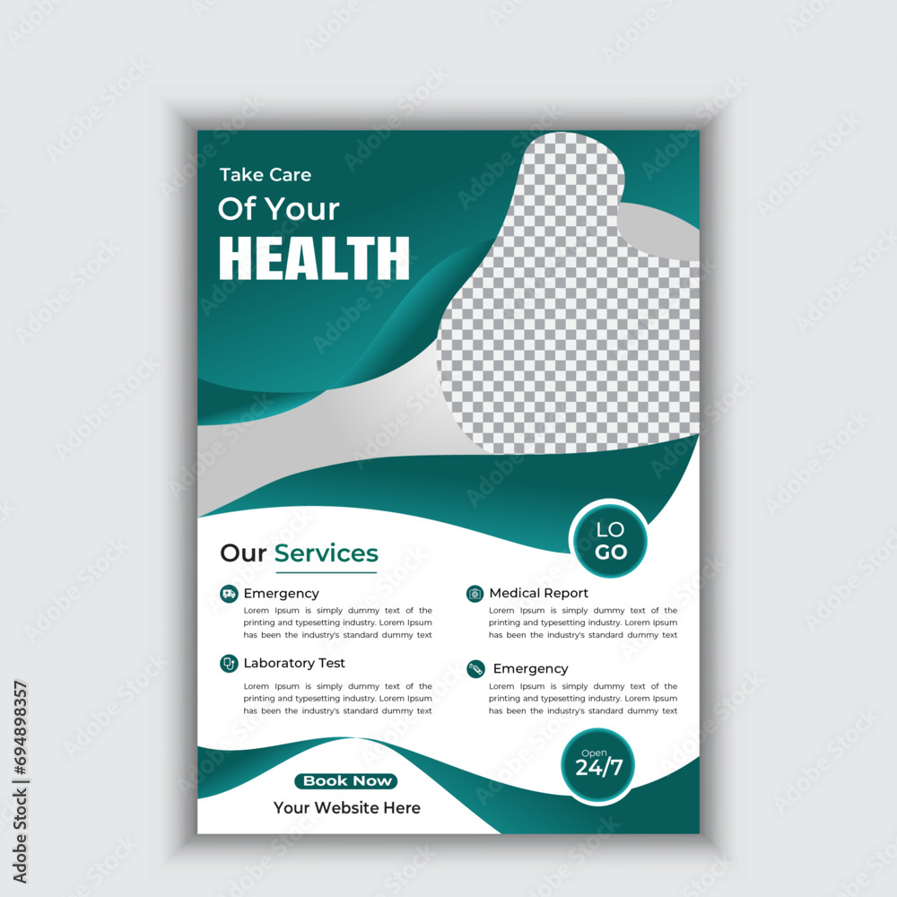 Healthcare cover a4 template design and flat icons for a report and ...