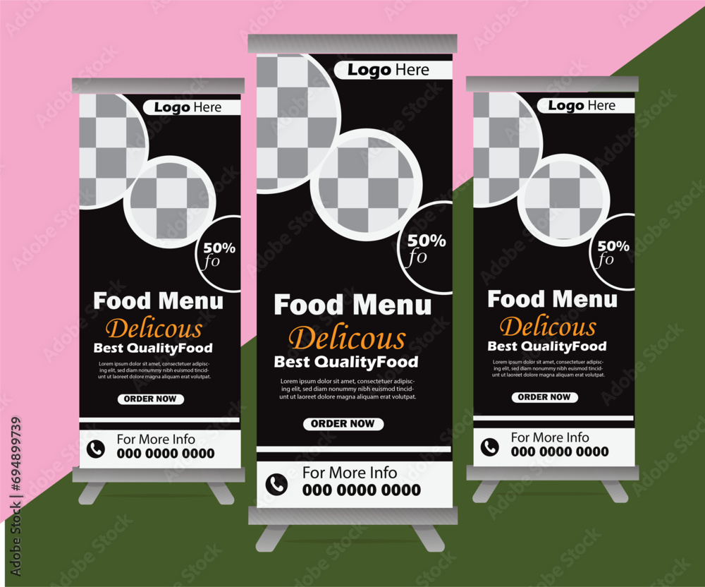 Restaurant special delicious food menu x stand rollup pullup ...