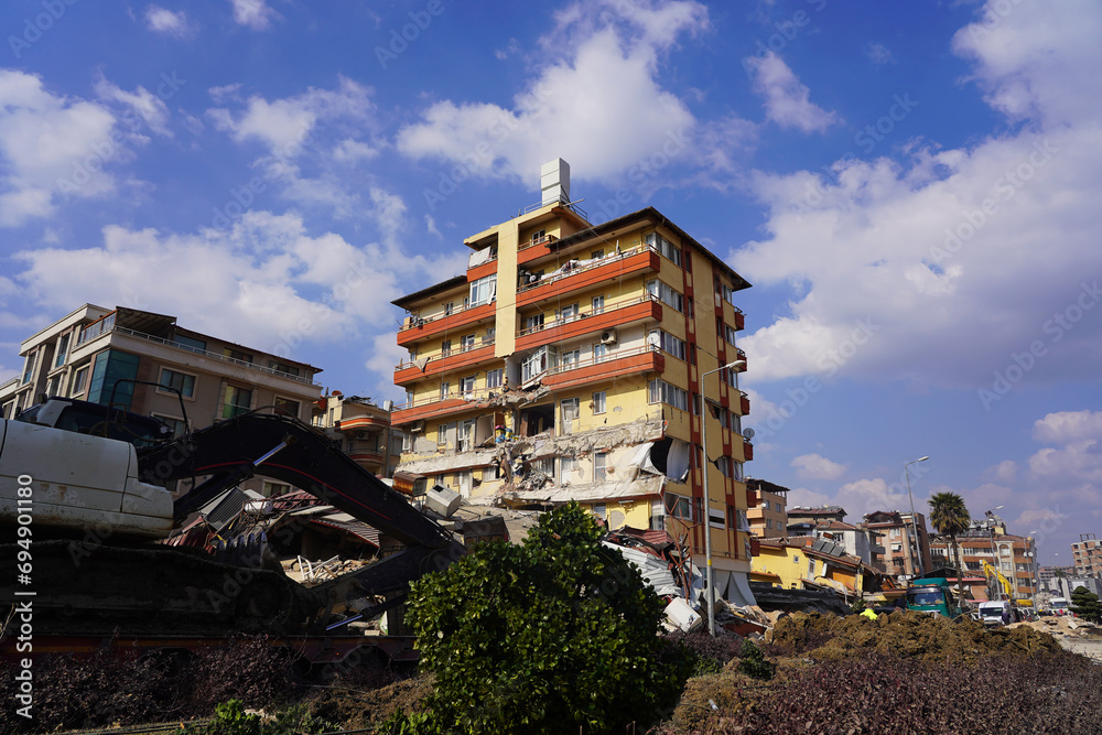 The condition of buildings collapsed and completely destroyed, walls ...