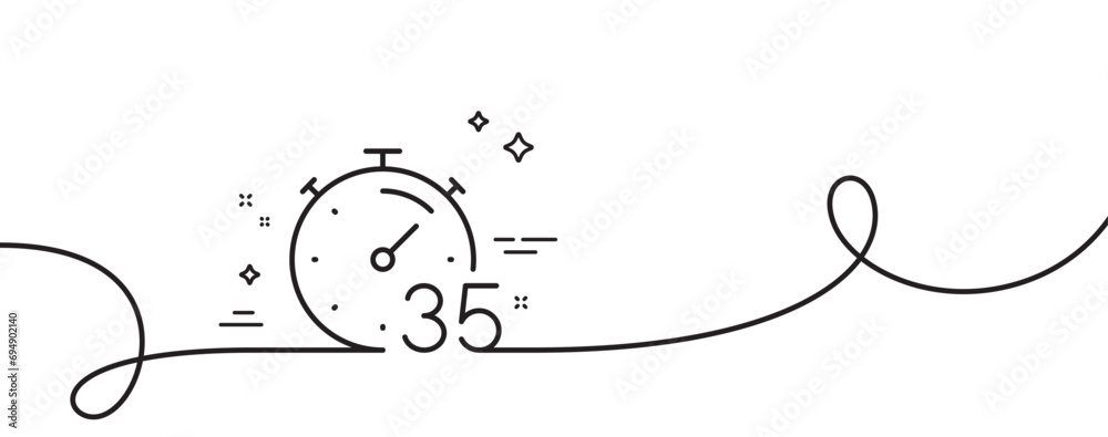 Timer 35 minutes line icon. Continuous one line with curl. Stopwatch ...
