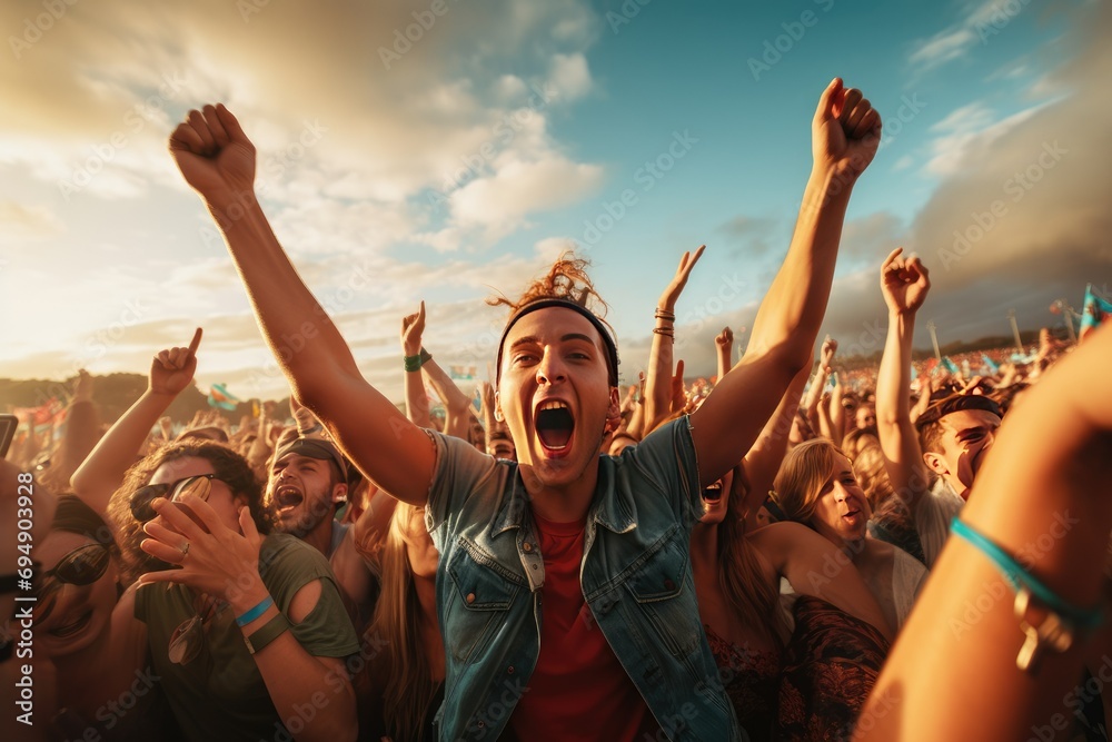 Cheering people in Music Festival, Live, rock concert, festival night ...