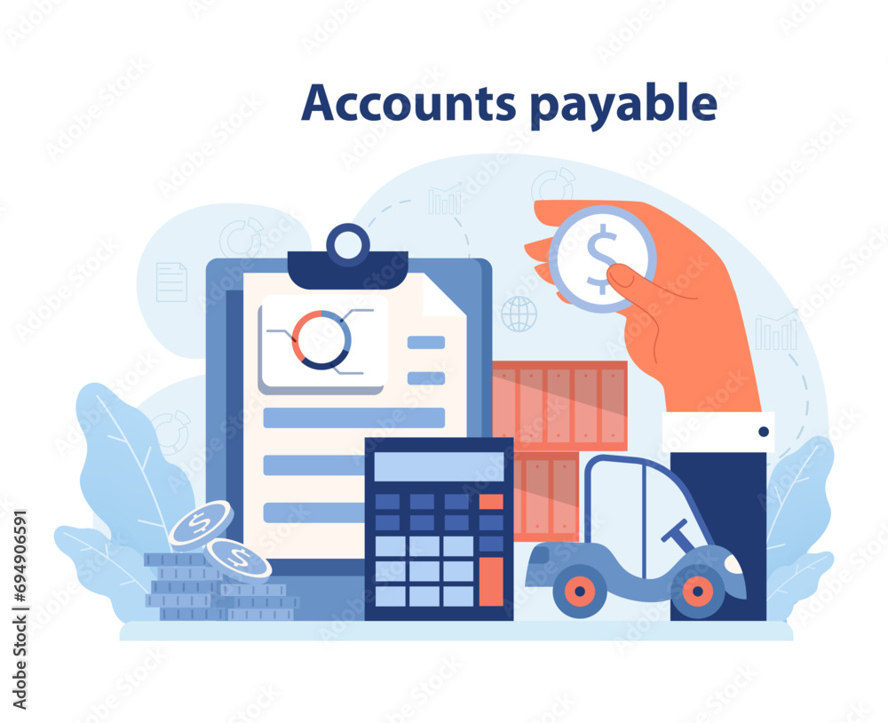Management of accounts payable process. Clipboard checklist, calculator ...