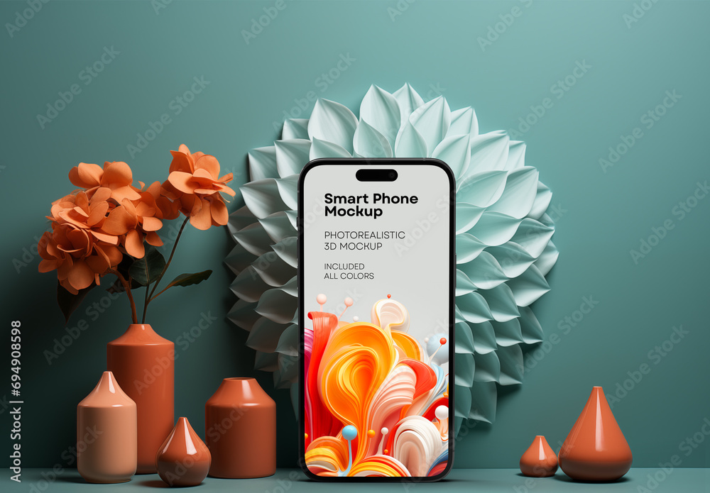Smartphone Mockup – Front-Facing Phone Display with Vibrant 3D ...