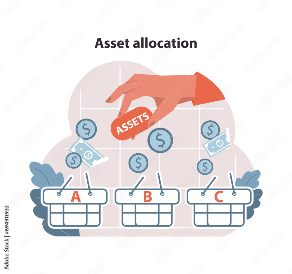 Asset allocation concept. Hand distributing financial assets across ... Asset allocation concept. Hand distributing financial assets across ...